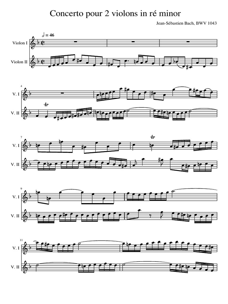 Concerto For 2 Violins in D Minor BWV 1043 Vivace Johann Sebastian Bach | PDF | Musical ...