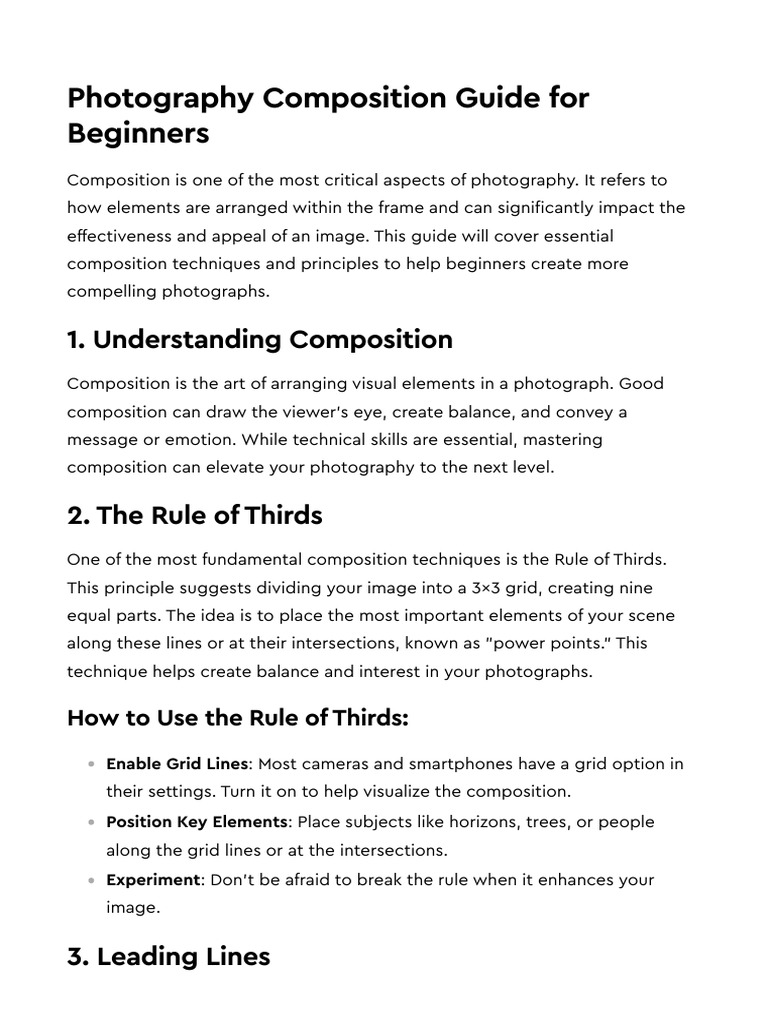 Photography Composition Guide For Beginners | PDF | Composition (Visual Arts) | Symmetry