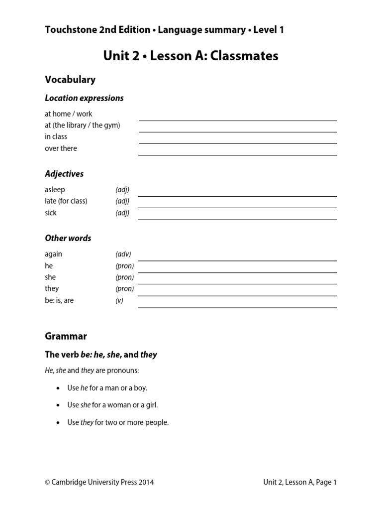 Unit 2 - Lesson A - Language Summary | PDF