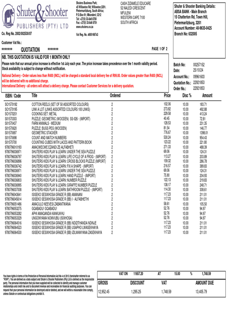 Quotation: Nb. This Quotation Is Valid For 1 Month Only | PDF ...