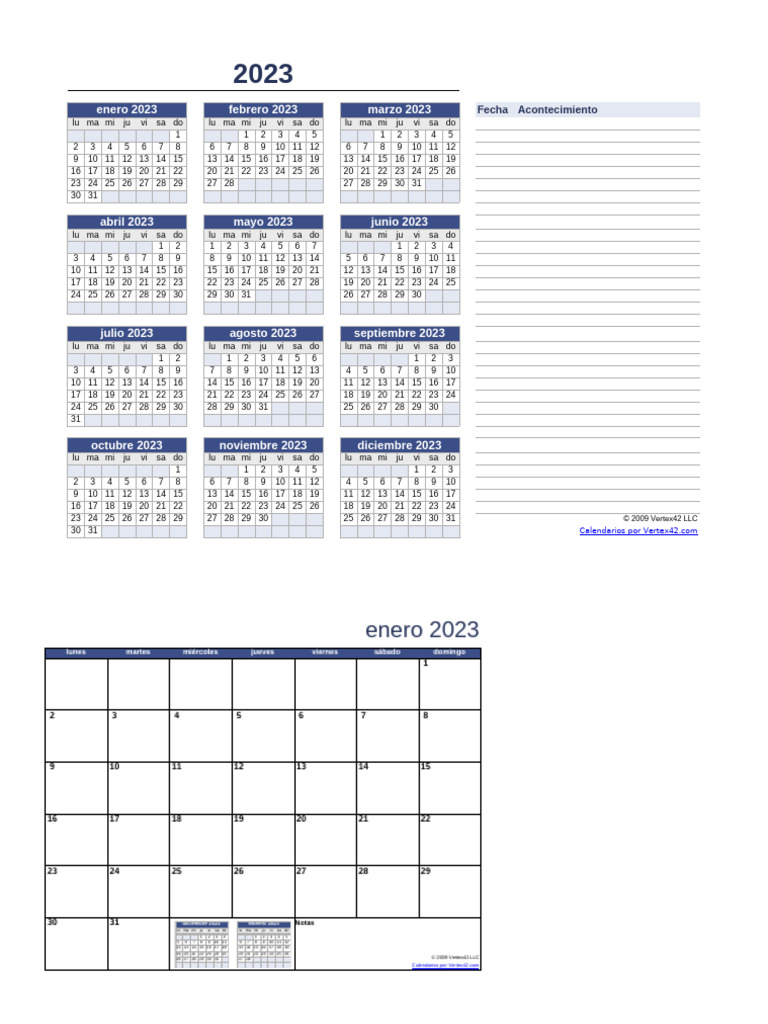 Calendario 2023: Mes a Mes | PDF | Calendario | Unidades de medida