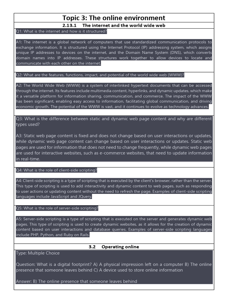 Unit 1 - Chapter 3 - Worksheet - Answer | PDF | World Wide Web ...