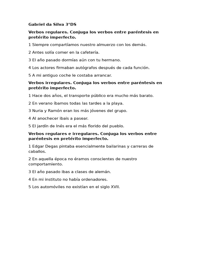 Espanhol Pretérito Imperfecto | PDF