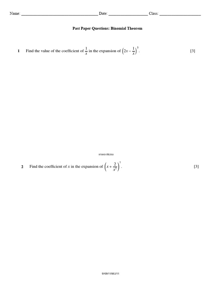 AS Level Binomial Theorem Past Paper | PDF | Mathematics | Algebra AS Level Binomial Theorem Past Paper | PDF | Mathematics | Algebra