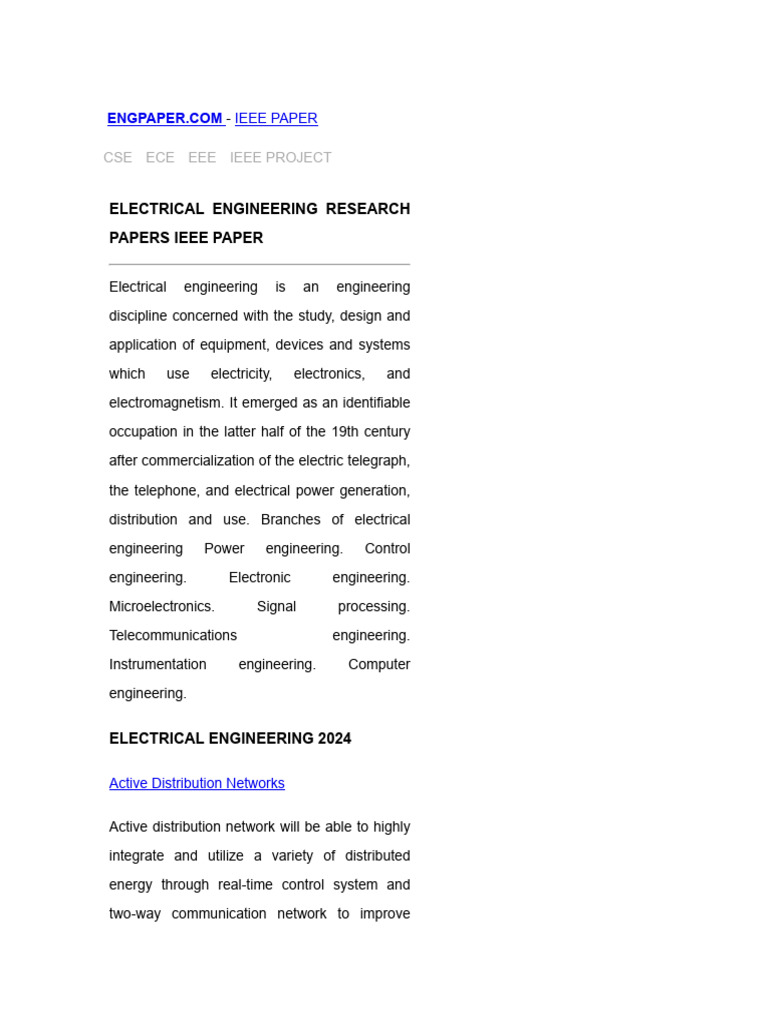 Electrical Engineering Research Papers Free Technology, Ieee Paper ...