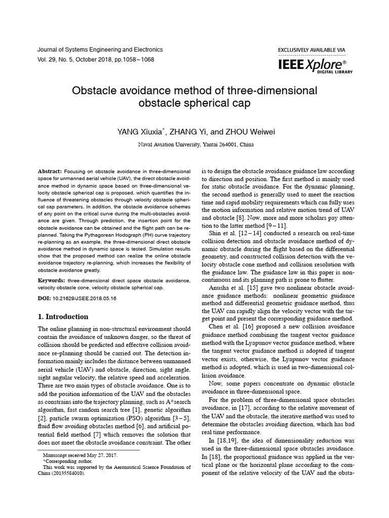 Obstacle Avoidance Method of Three-Dimensional Obstacle Spherical Cap | PDF | Kinematics ...