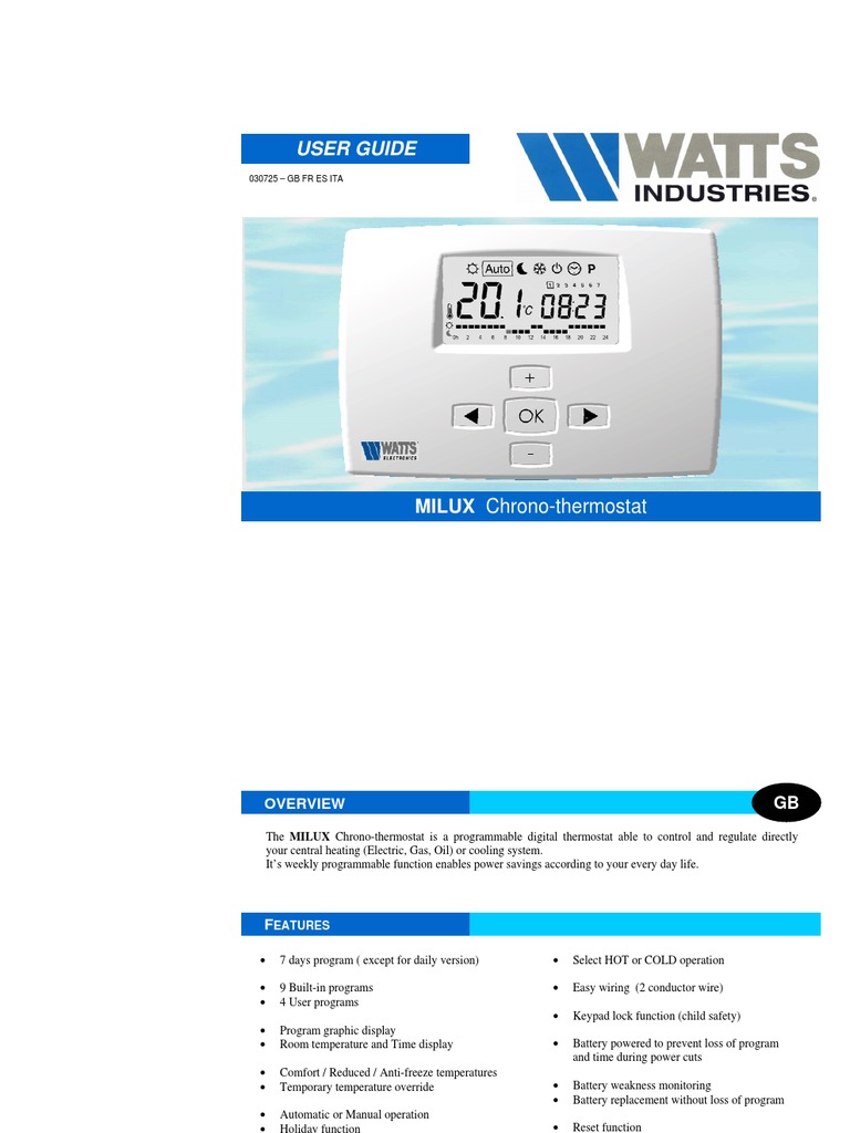 User Guide: MILUX Chrono-Thermostat | PDF | Temperature | Heat Transfer