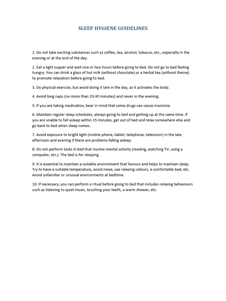 Sleep Hygiene Guidelines | PDF