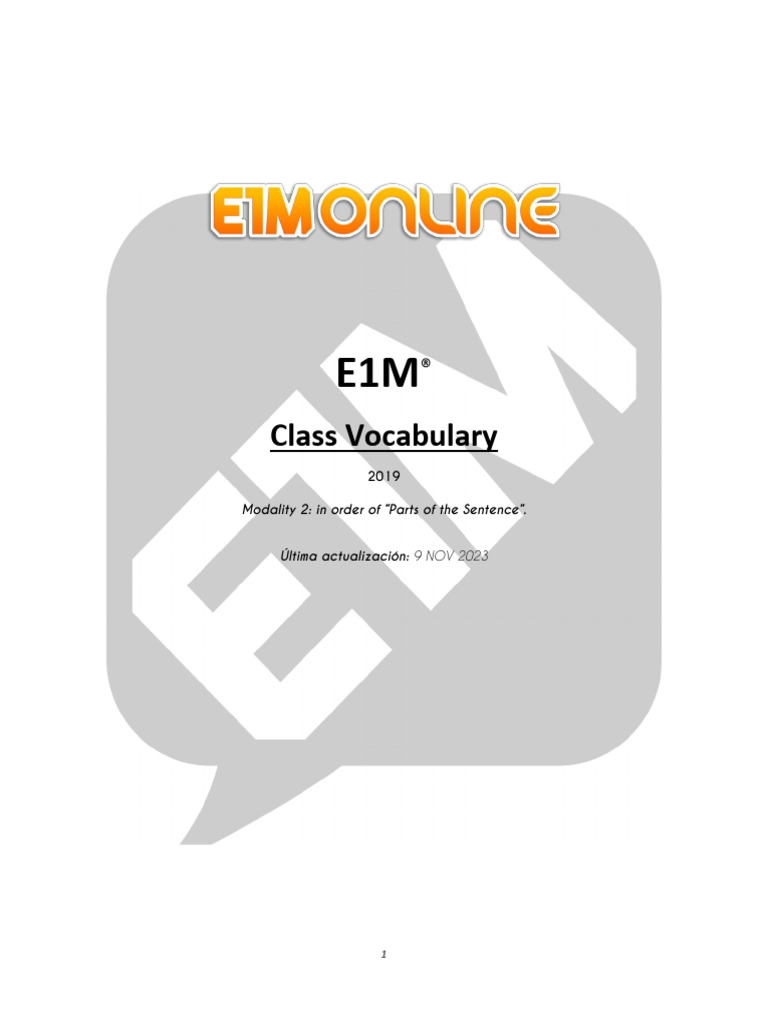 2 - E1M Class Vocabulary Mod. 2 (Parts of The Sentence Order) PDF | PDF | Relaciones sintácticas ...