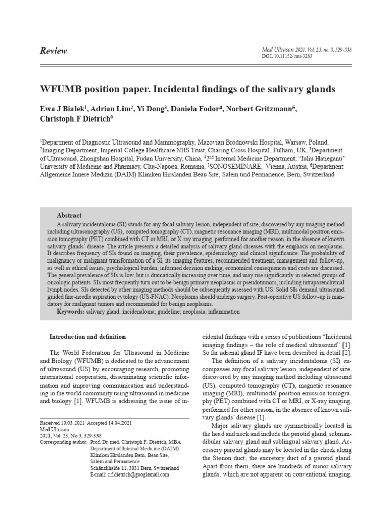WFUMB Position Paper. Incidental Findings of The Salivary Glands | PDF ...