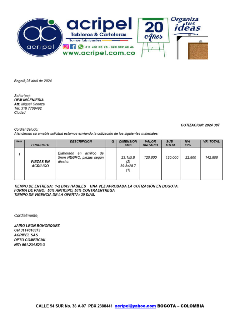 OEM Ingeniería Acrílico de 5mm Pieza de 23.1x5.8 y 39.8x28.7 31-10-2024 387 | PDF
