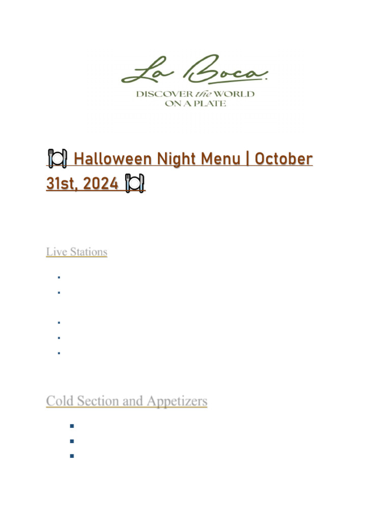 Halloween Night Buffet Menu 2024 | PDF