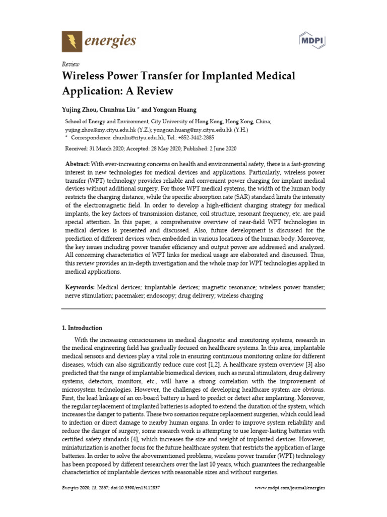 Wireless Power Transfer For Implantable Medical Application - A Review ...