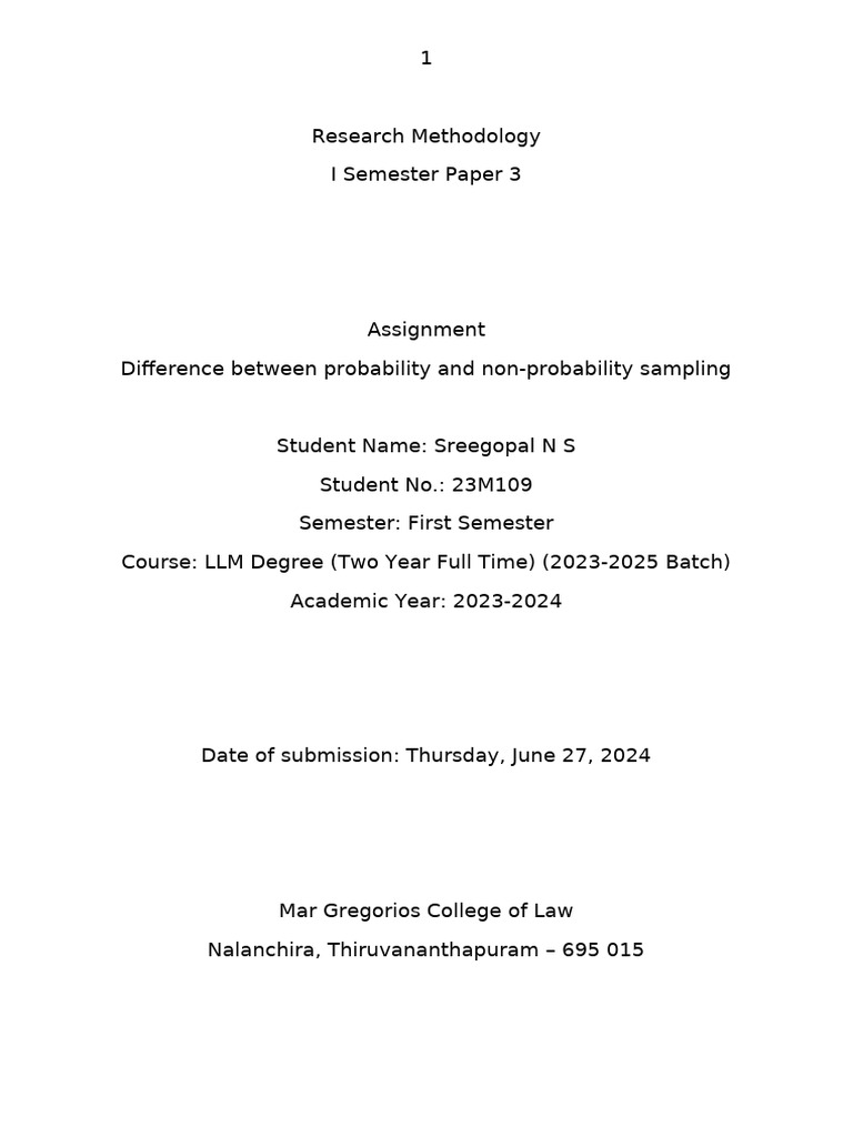 2024jun26 Research Methodology Assignment | PDF | Sampling (Statistics) | Statistics