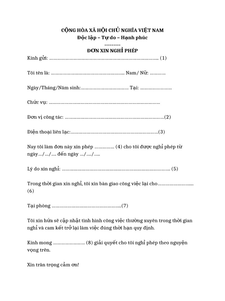 Mau Don Xin Nghi Phep Cua Dang Vien | PDF