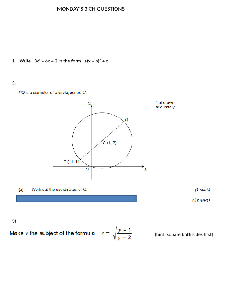 Activity 2 - GCSE Stretch Further Maths Questions With Answers | PDF