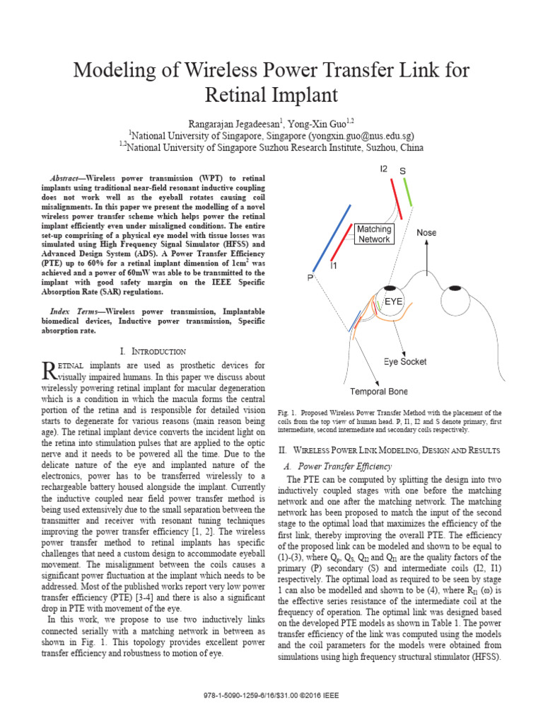 Modeling of Wireless Power Transfer Link For Retinal Implant | PDF ...