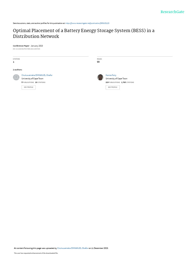 Optimal Placement of A Battery Energy Storage System BESS in A ...