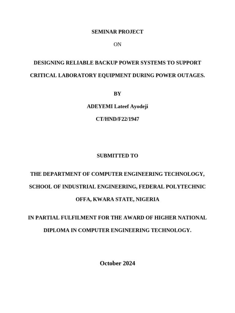 Reliable Backup Power for Labs | PDF | Evaluation | Laboratories
