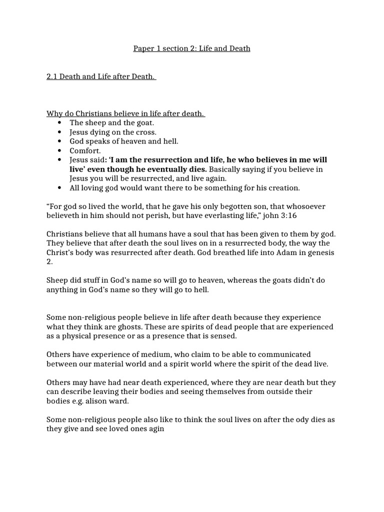 Paper 1 Section 2 Life and Eath After Death | PDF