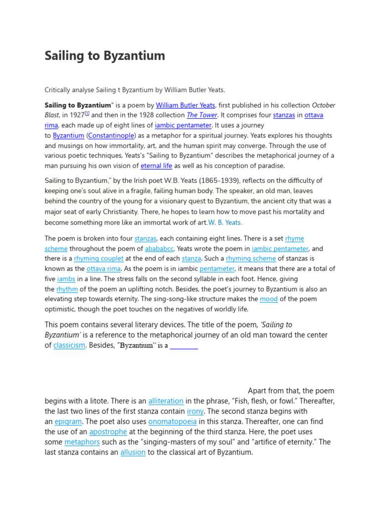 Eng-2 Sailing To Byzantium | PDF | John Keats