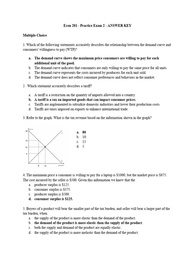 Econ 201 Practice Exam 2 Answer Key | PDF | Economic Surplus | Elasticity (Economics)
