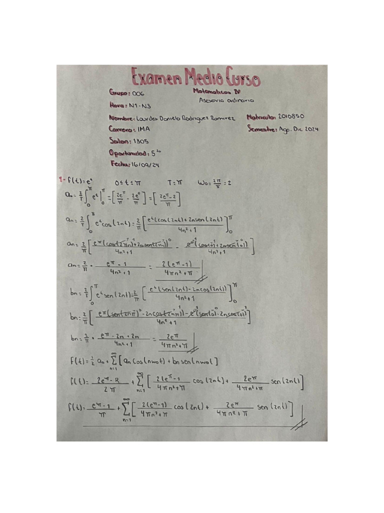 Examen Medio Curso Matematicas 4 | PDF
