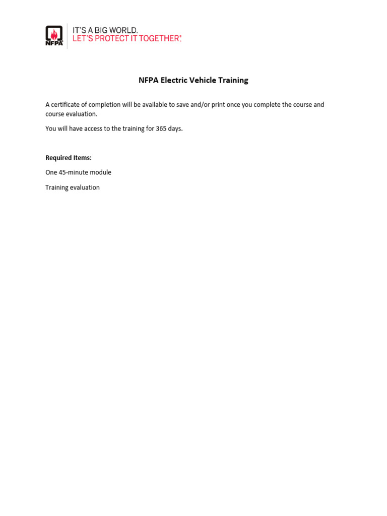 NFPA Electric Vehicle Training Course | PDF
