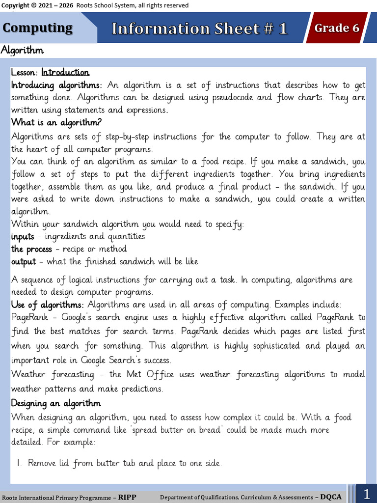 Information Sheet - 1 | PDF | Algorithms | Computer Program