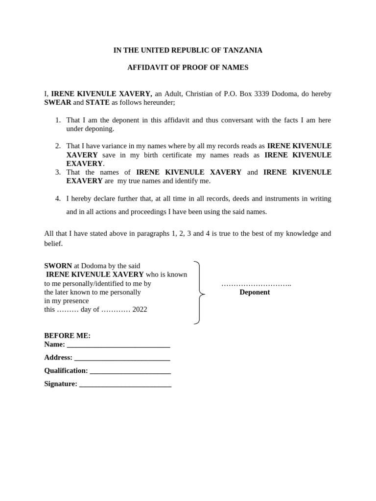 Affidavit of Names | PDF | Law