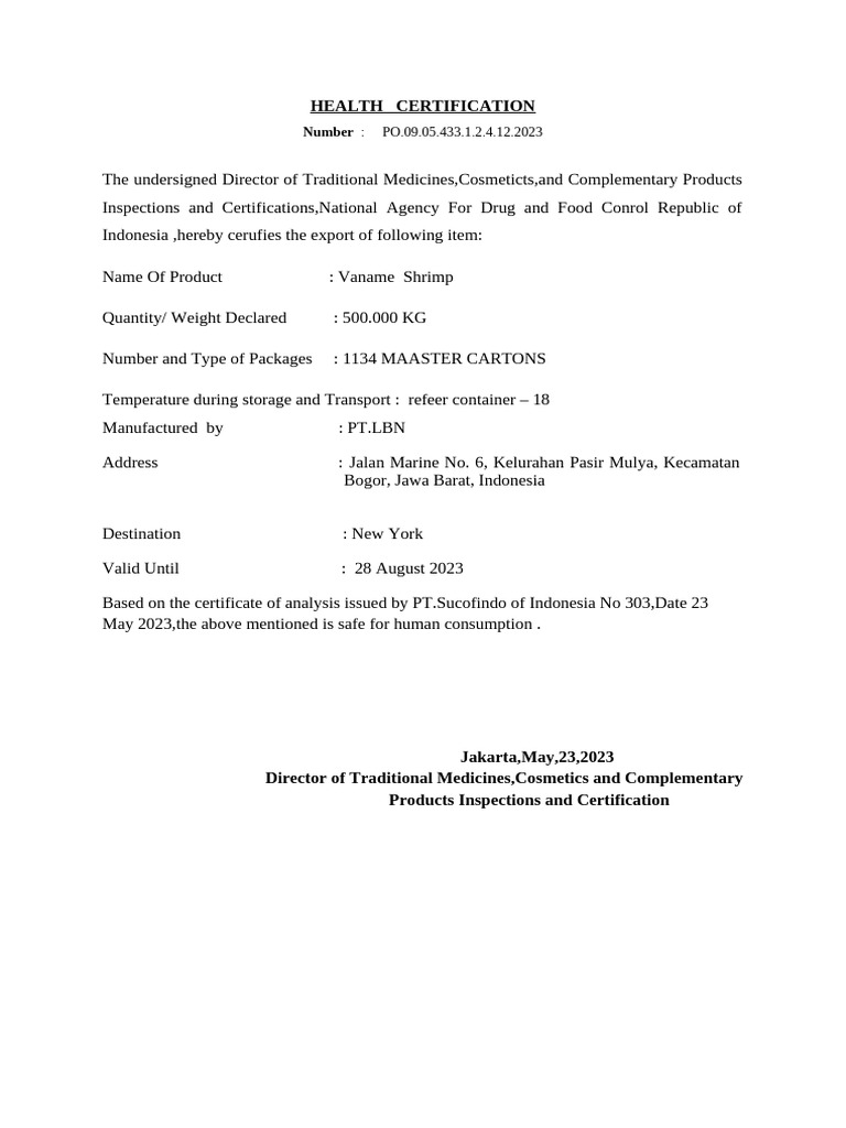 HEALTH CERTIFICATION - Docx Fixx | PDF