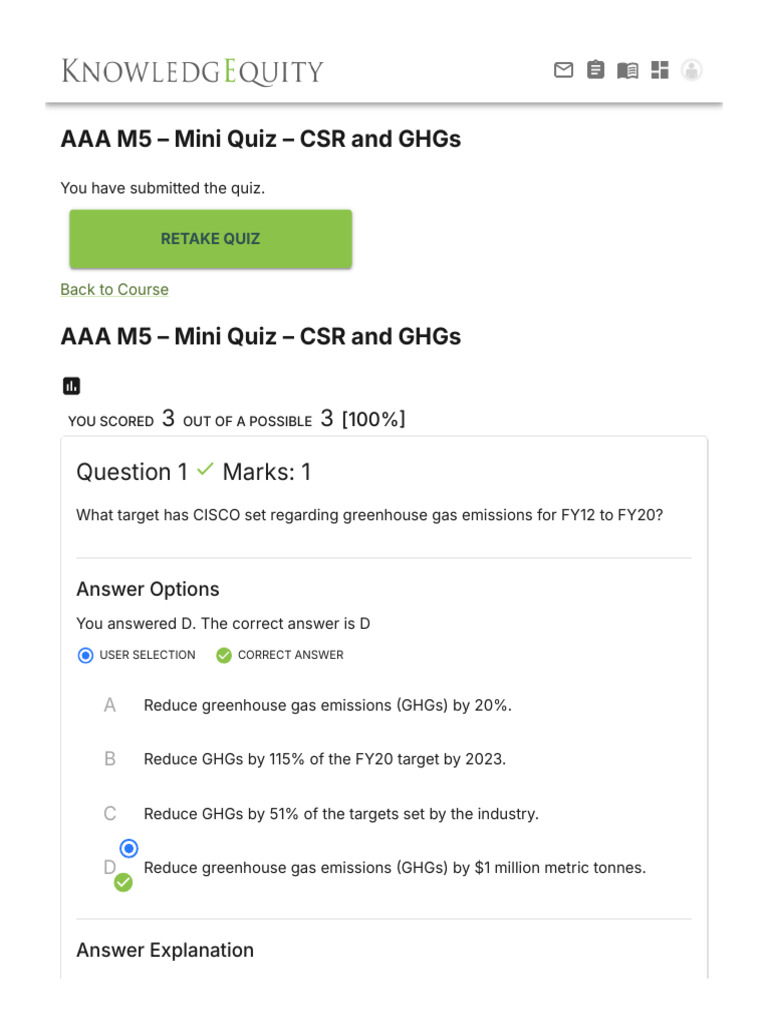 AAA M5 - Mini Quiz - CSR and GHGs - KnowledgEquity | PDF | Corporate ...