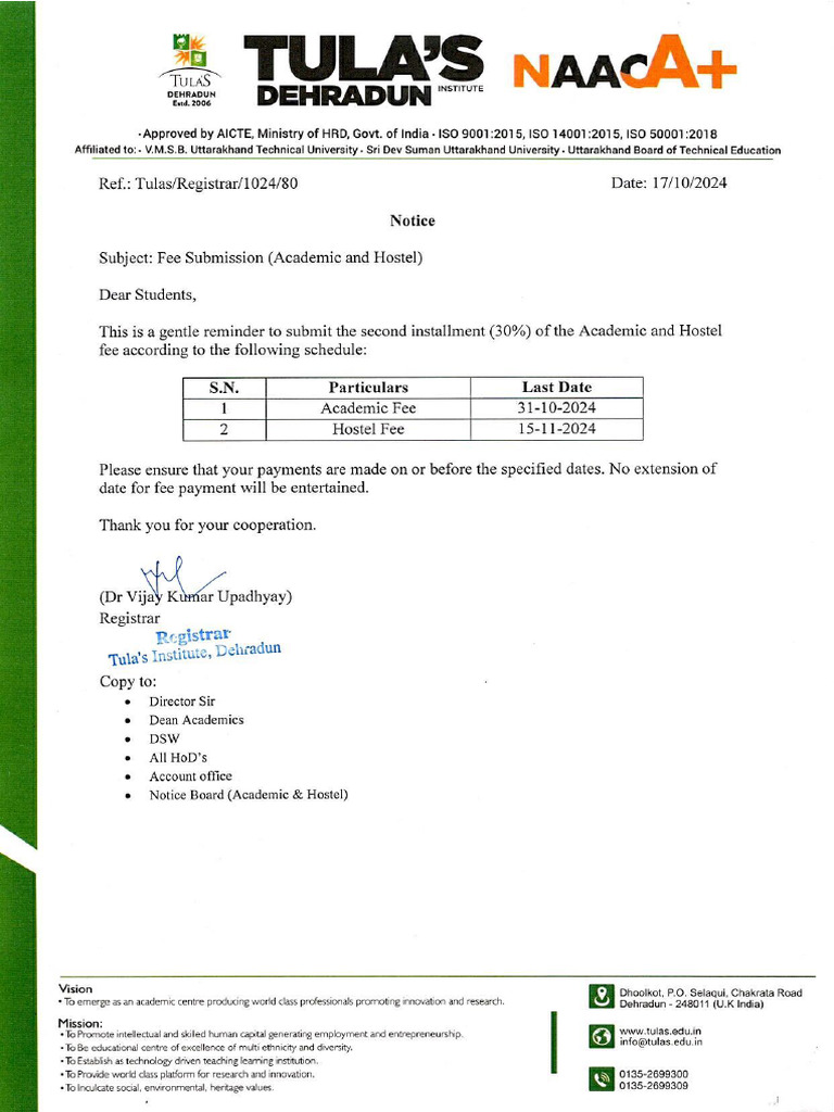2nd Installment Fee Notice - 0001 | PDF