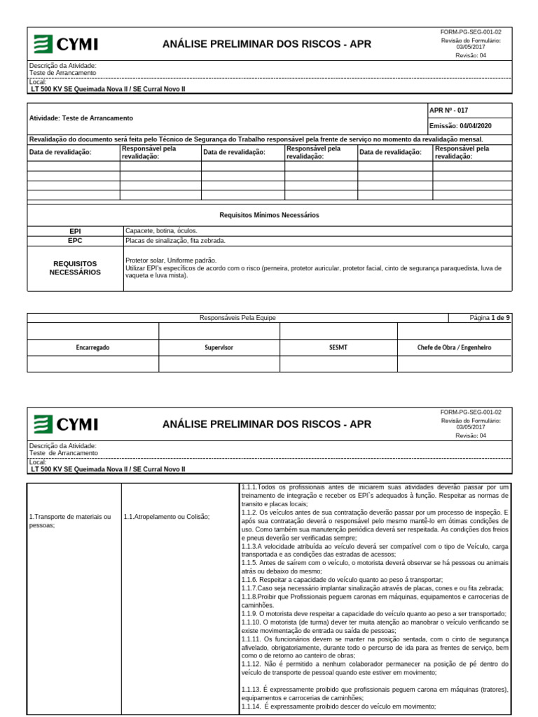 17 - FORM-PG-SEG-001-02 Rev4 - Teste de Arrancamento Atual | PDF ...