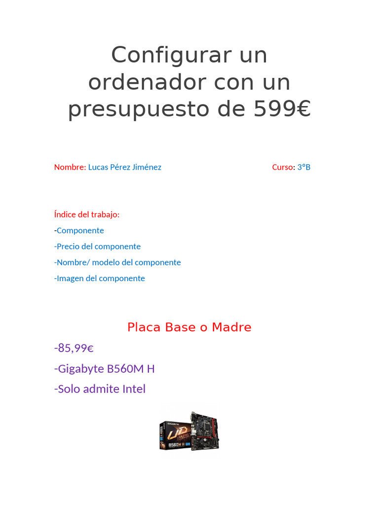 Configurar Un Ordenador Con Un Presupuesto de 599 | PDF