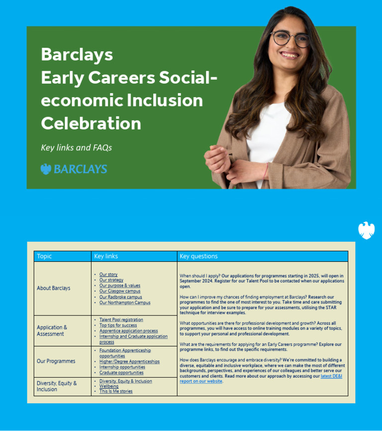 Barclays Early Careers Social-Economic Inclusion Event - FAQs | PDF ...