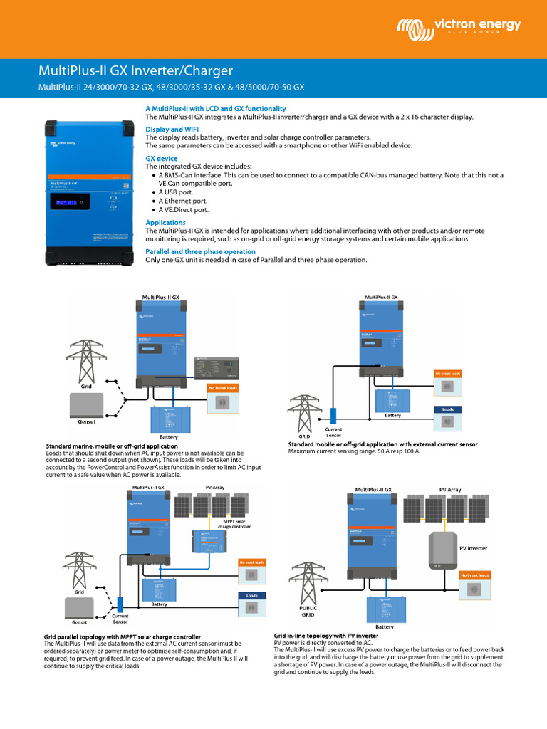 Datasheet MultiPlus II GX Inverter Charger EN | PDF | Power Inverter | Battery Charger