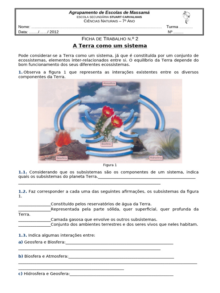 2 Ficha Terra Como Sistema | PDF | Terra | Ecossistema