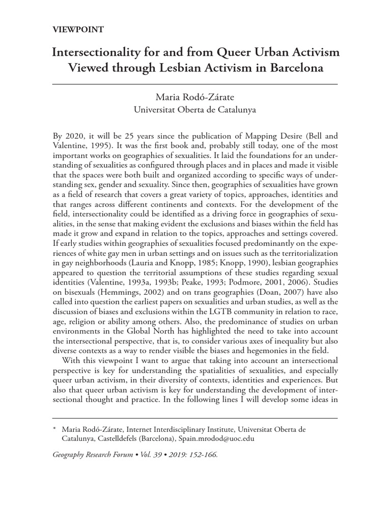 Intersectionality For and From Queer Urban Activism Viewed Through ...