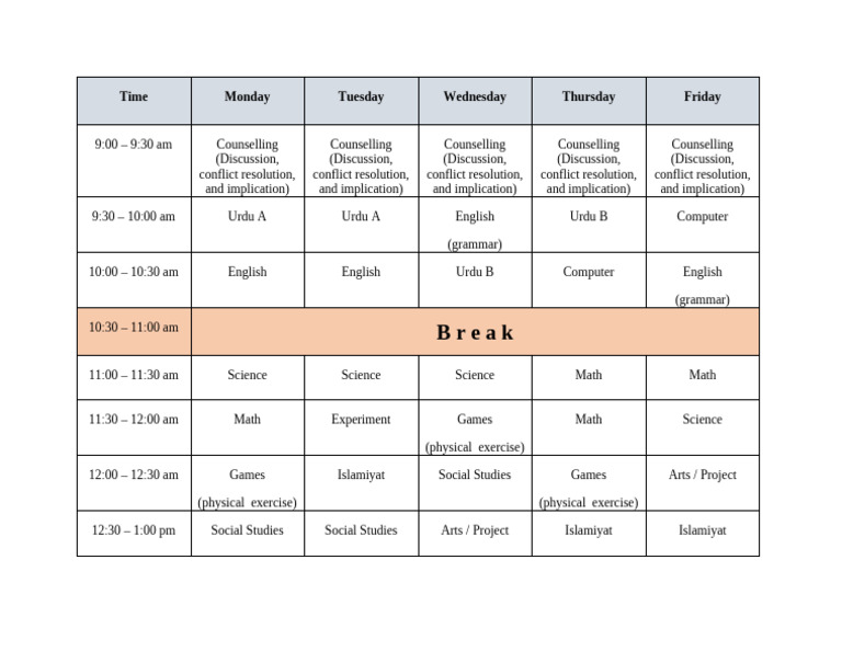 Ahmad's Timetable | PDF