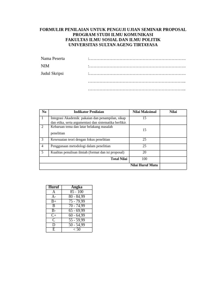 Form Nilai Sempro | PDF | Seni