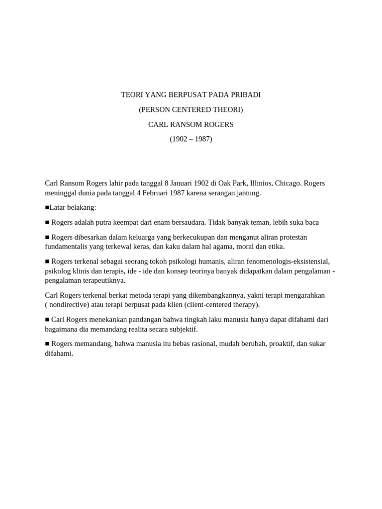 Teori Person-Centered Carl Rogers | PDF