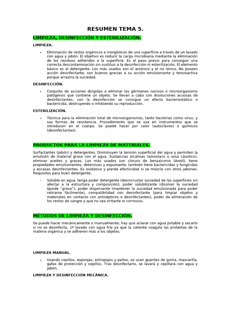 Resumen Tema 5 | PDF | Esterilización (Microbiología) | Residuos