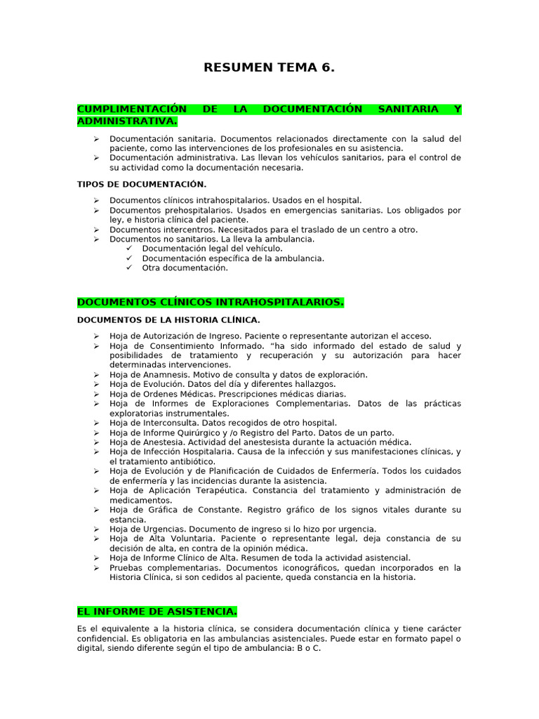 Resumen Tema 6 | PDF | Calidad (comercial) | Historial médico