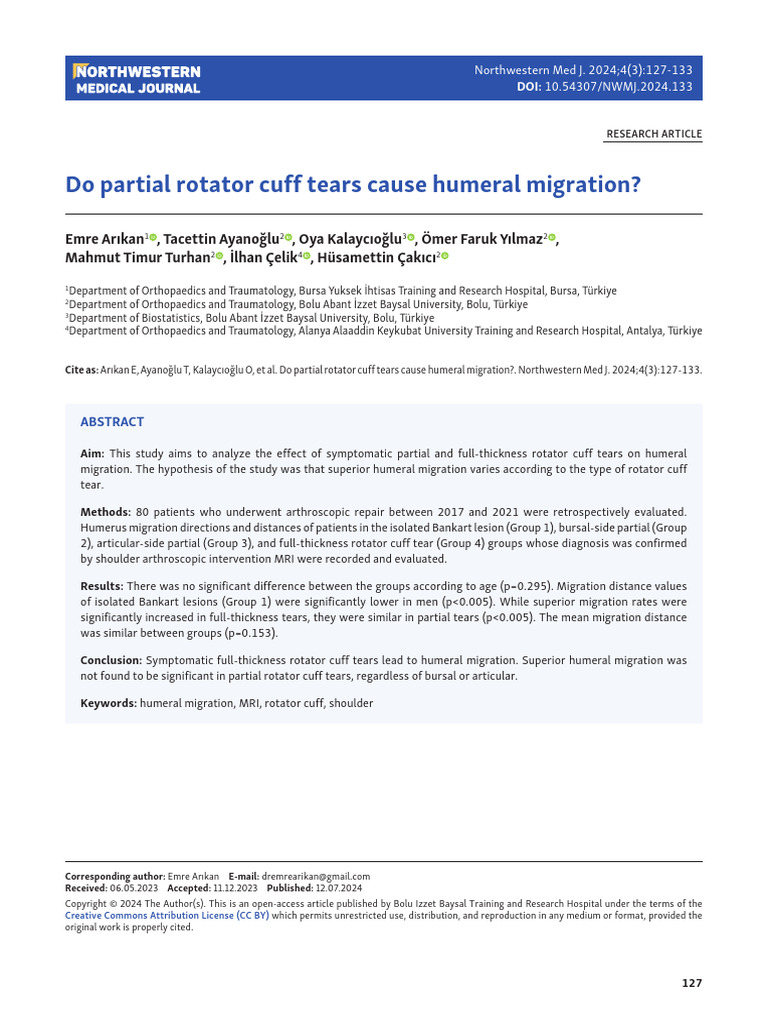 Do Partial Rotator Cuff Tears Cause Humeral Migration | PDF | Shoulder ...