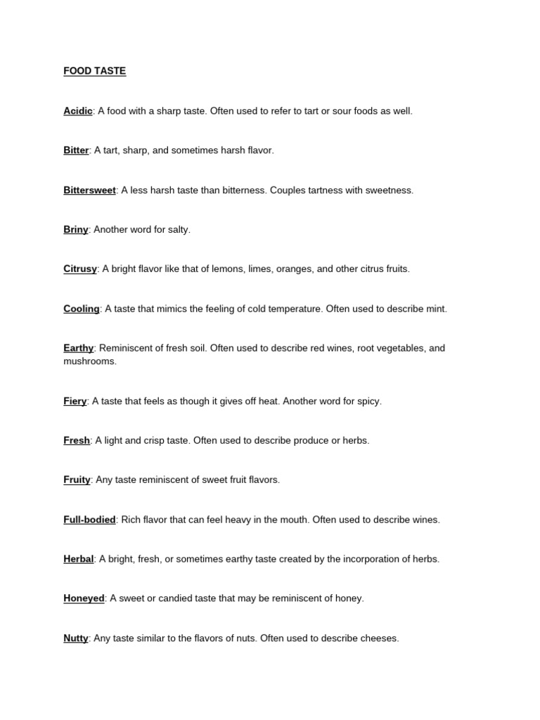 Describing Food Taste, Texture Cooking Method-1 | PDF | Taste | Grilling