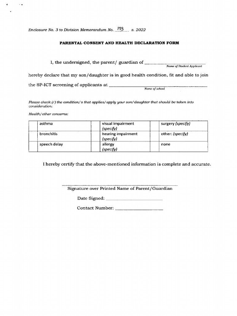 Parental Consent and Declaration Form | PDF