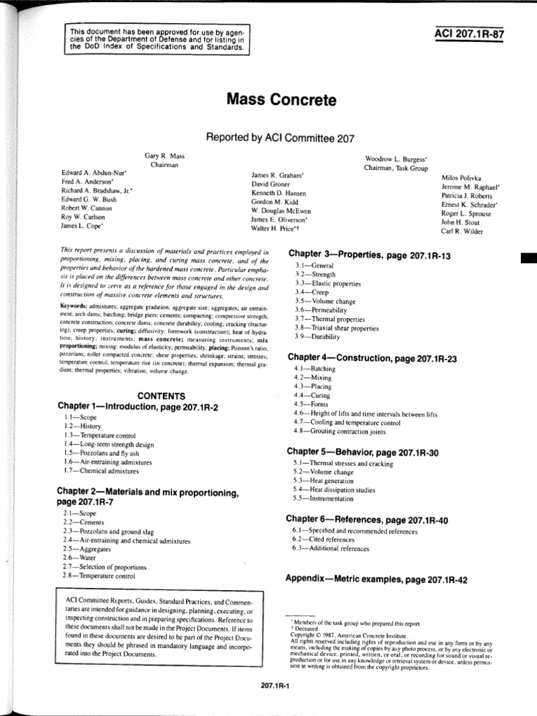 ACI 207.1R-87 (Concreto Masivo) | PDF