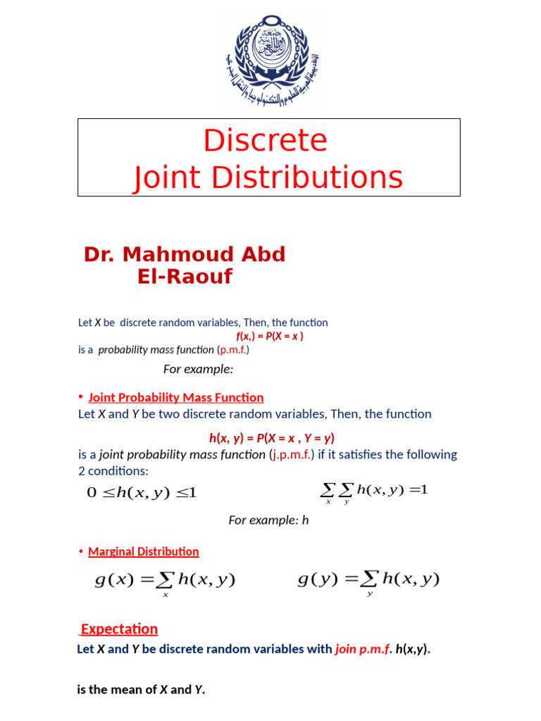 Joint Distributions Pdf Probability Distribution Variance