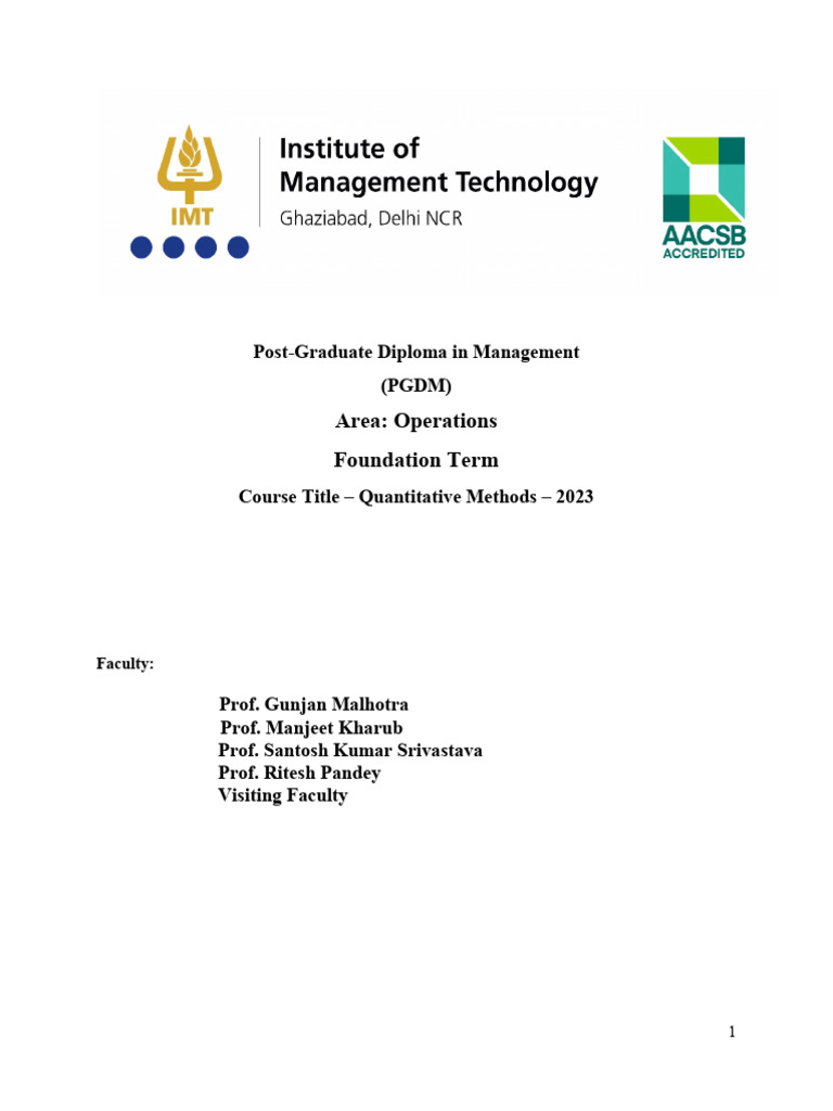 Quantitative Methods - Course Outline | PDF | Analysis Of Variance ...